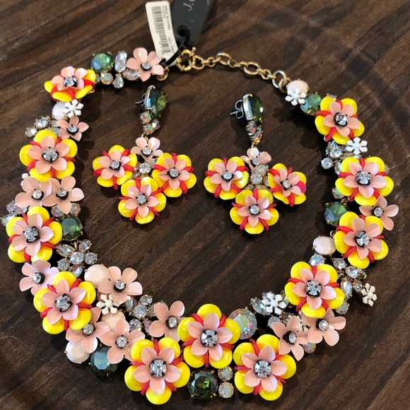 J. Crew | Jewelry | J Crew Floral Crystal Necklace And Earrings Set ...